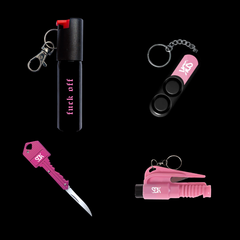 Pink Self-Defense Kit with Alarm, Knife & Bold Pepper Spray – Self ...